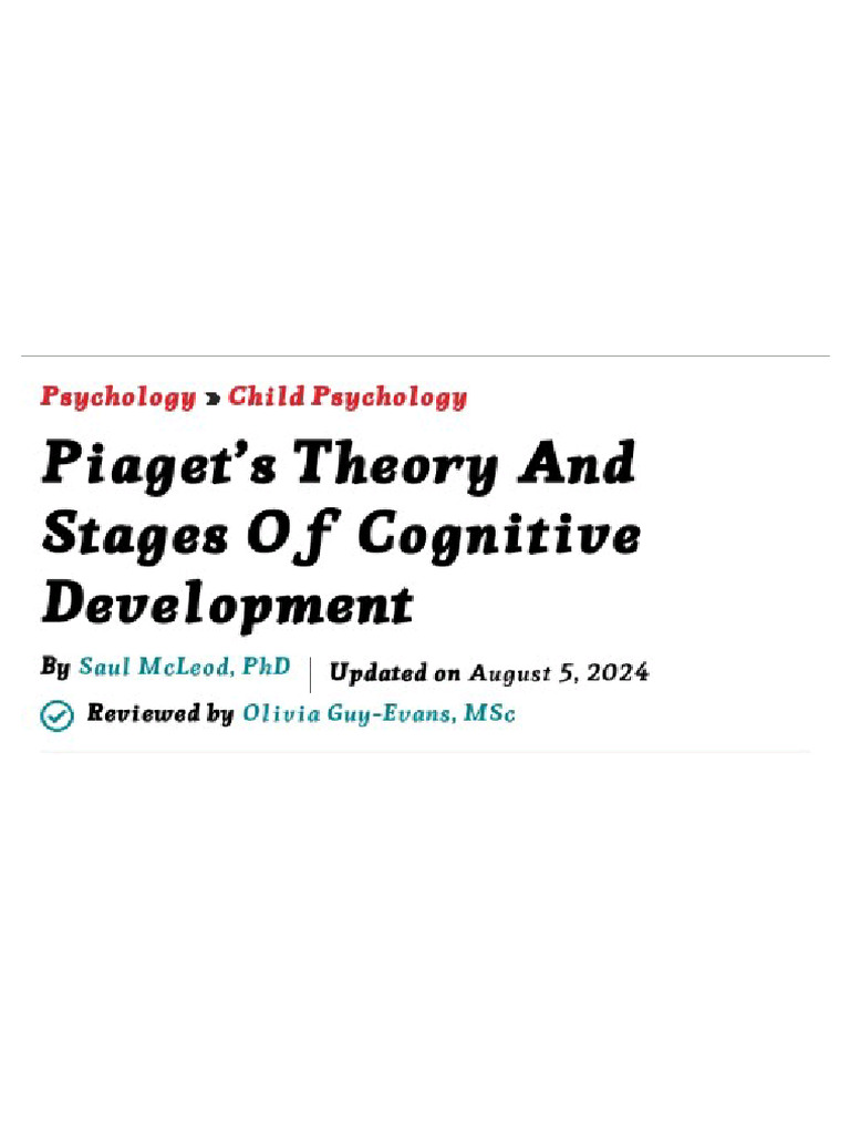 Cognitive Development Jean Piaget | PDF