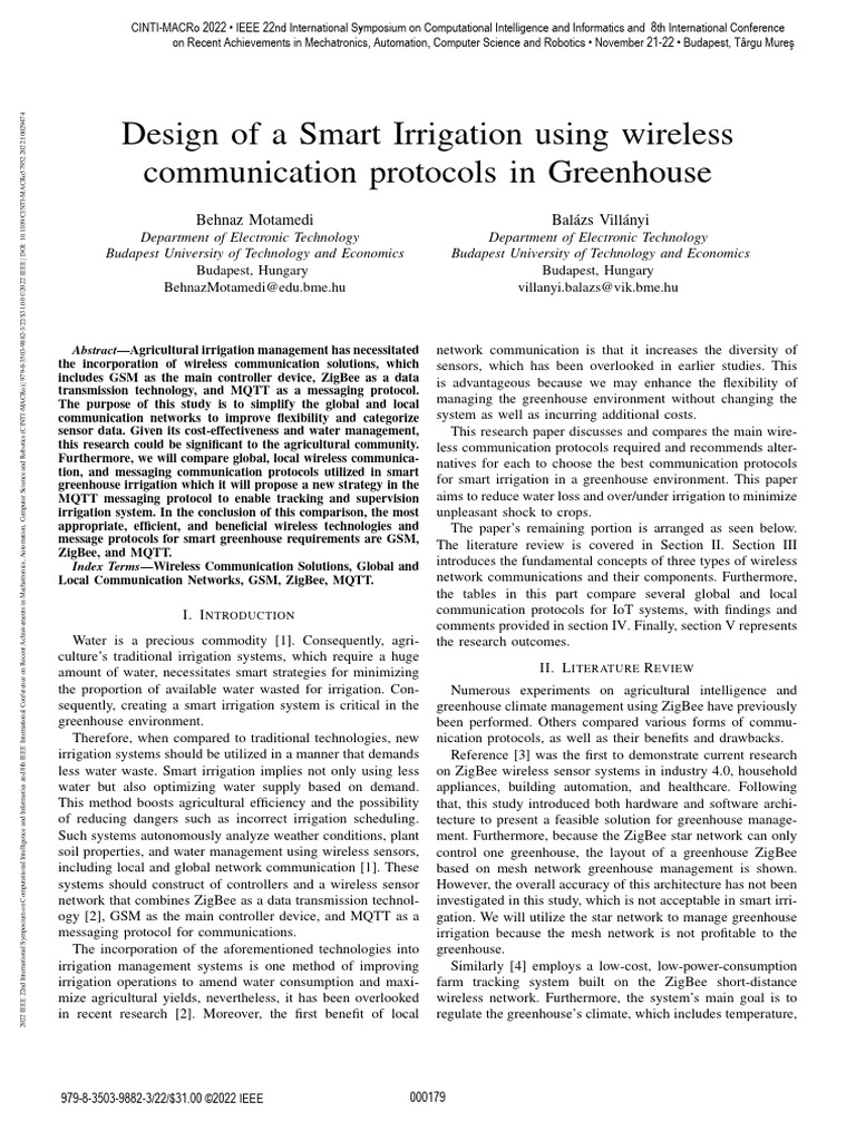 Design of A Smart Irrigation Using Wireless Communication Protocols in ...