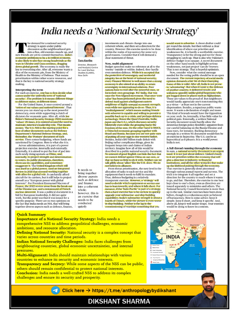 India's National Security Strategy Overview | PDF