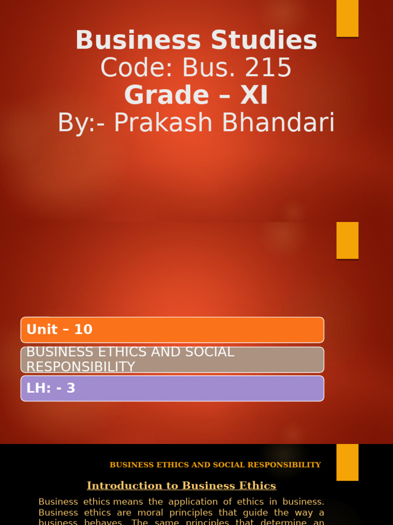 Unit - 10 Business Ethices & Social Responsibility | PDF | Business ...