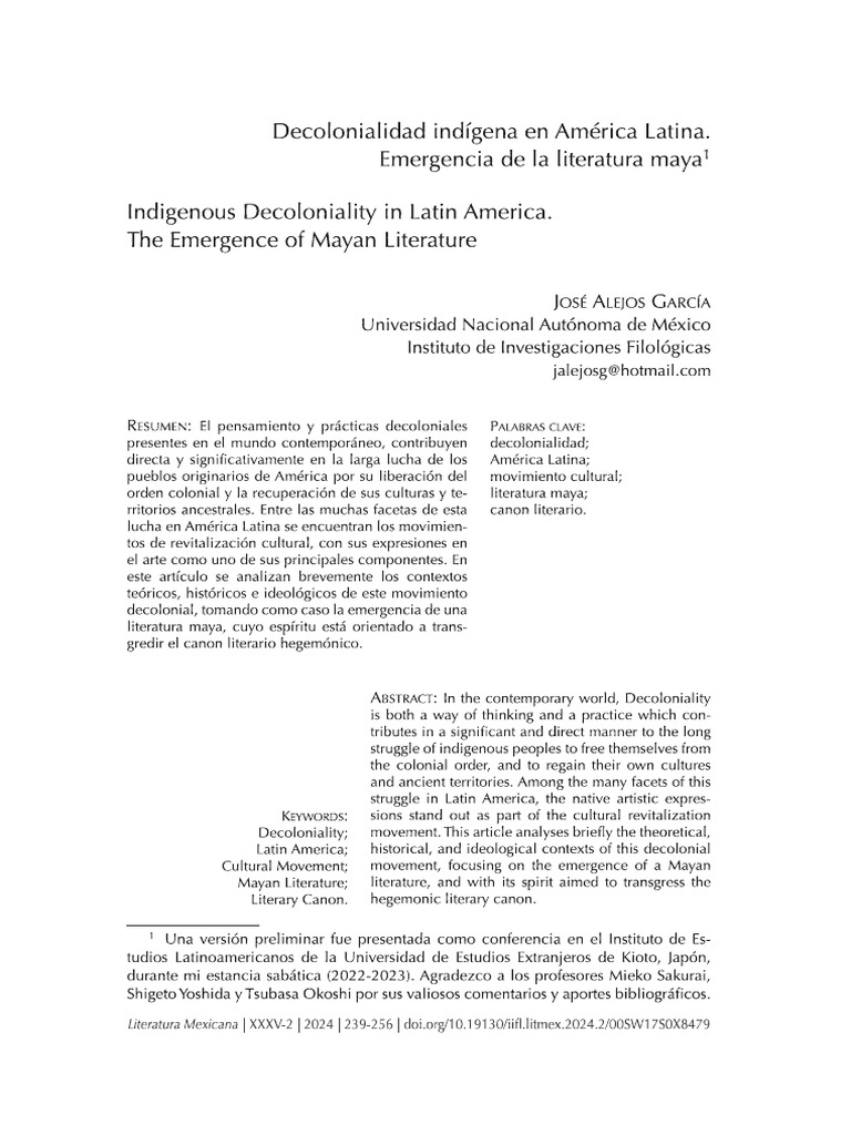 José Alejos García Decolonialidad Indigena en America Latina | PDF