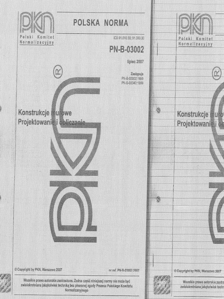 PN-B-03002 Lipiec 2007 KONSTRUKCJE MUROWE. OBLICZANIE I PROJEKTOWANIE | PDF