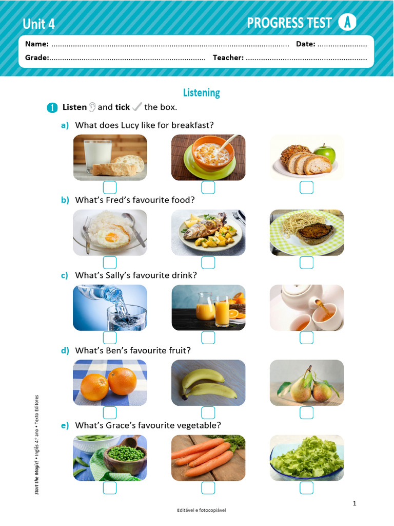 Start4 NL6 Progress Test 4 A | PDF | Lunch | Foods