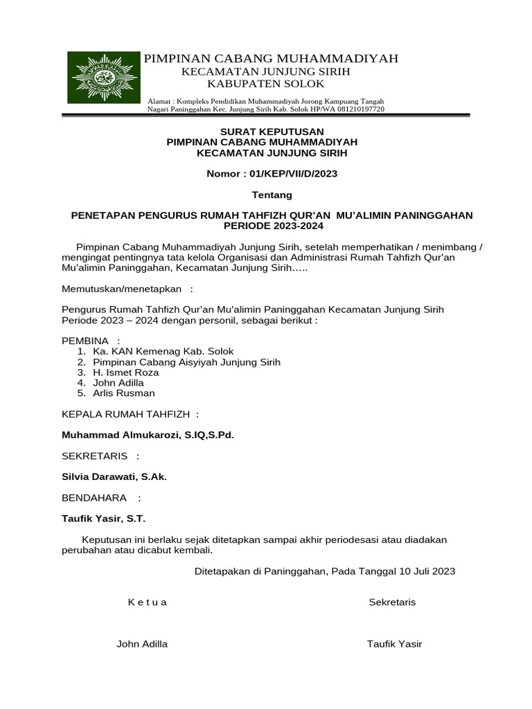 Surat Kep - PCM RTQ | PDF