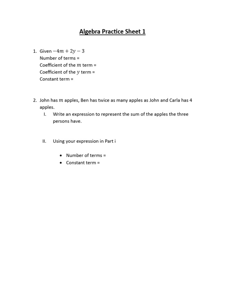 Algebra Practice Sheet 1 | PDF