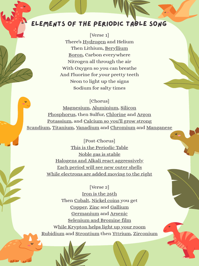 Elements of The Periodic Table Song | PDF | Periodic Table | Chemistry