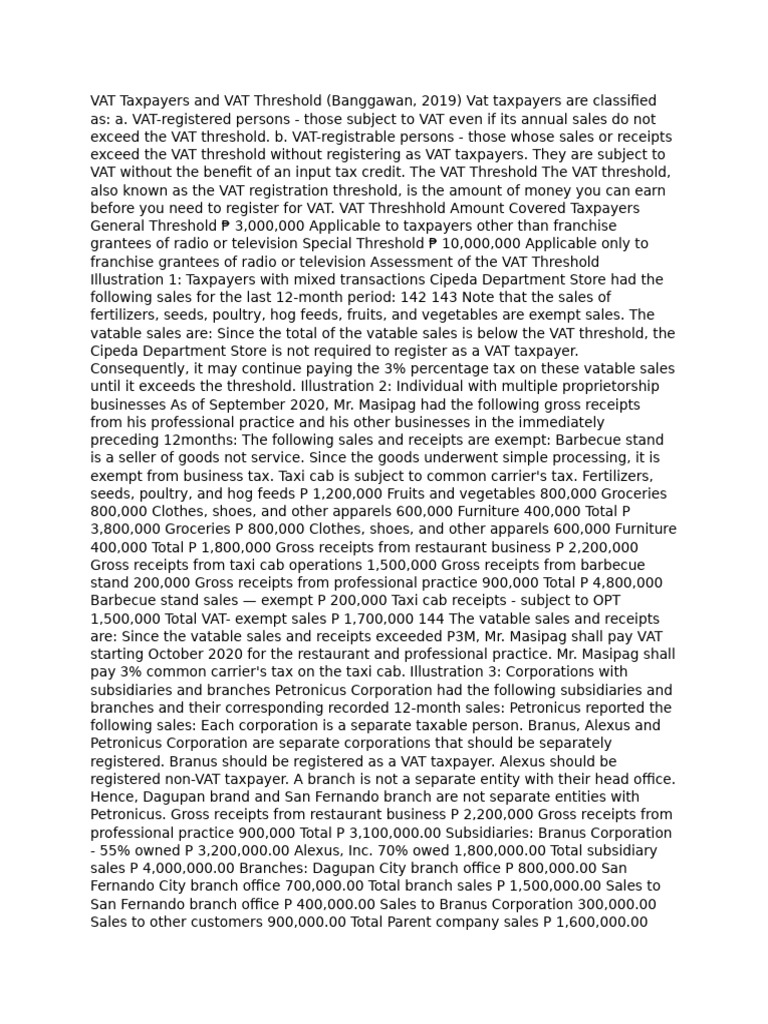 VAT Taxpayers and VAT Threshold | PDF | Value Added Tax | Taxes