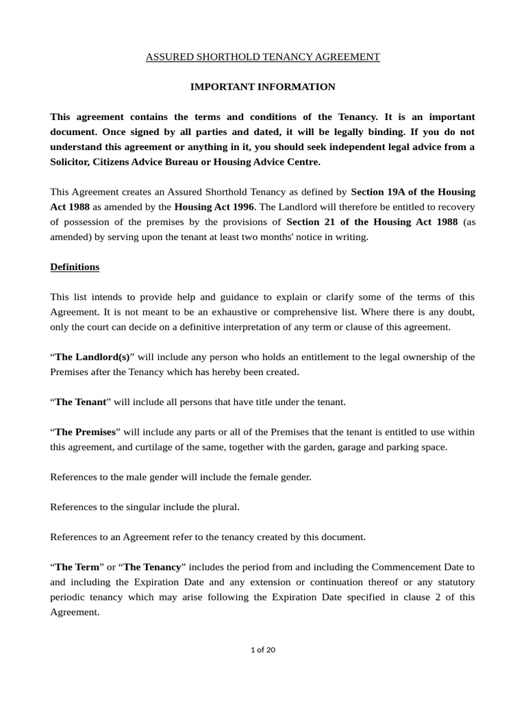 Assured Shorthold Tenancy Agreement (Edited 2025) | PDF | Leasehold Estate | Lease