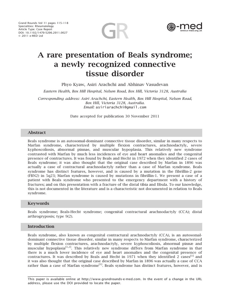 A Rare Presentation of Beals Syndrome A Newly Reco | PDF | Diseases And ...