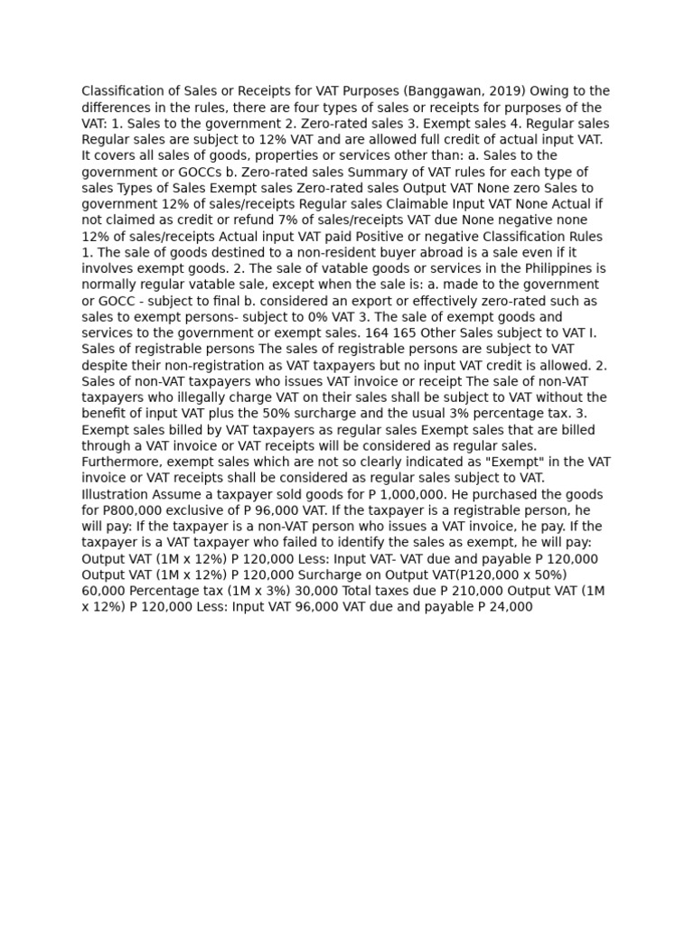 Classification of Sales or Receipts For VAT Purposes | PDF | Value ...