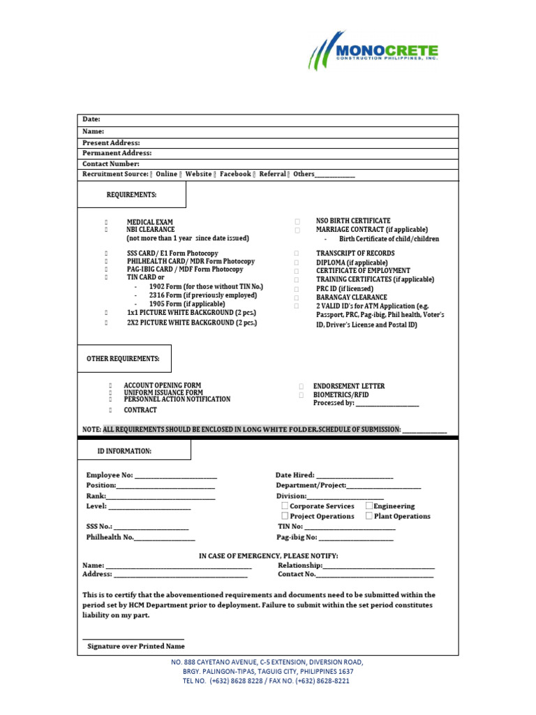 Requirement checklist & information sheet | PDF | Government And Personhood