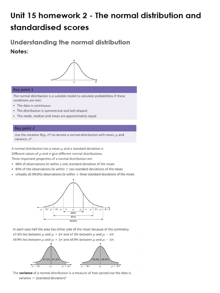 Unit 15 Homework 2 - The Normal Distribution and Standardised Scores ...