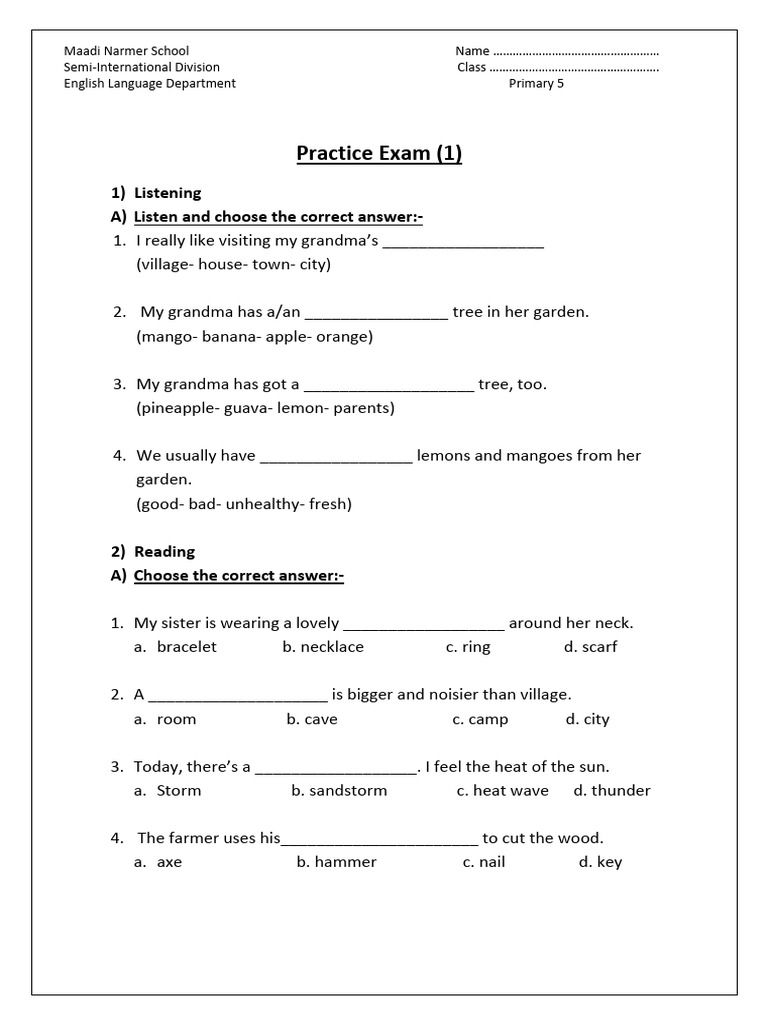 Grade 5 Tamil Practice Exam Worksheets | PDF