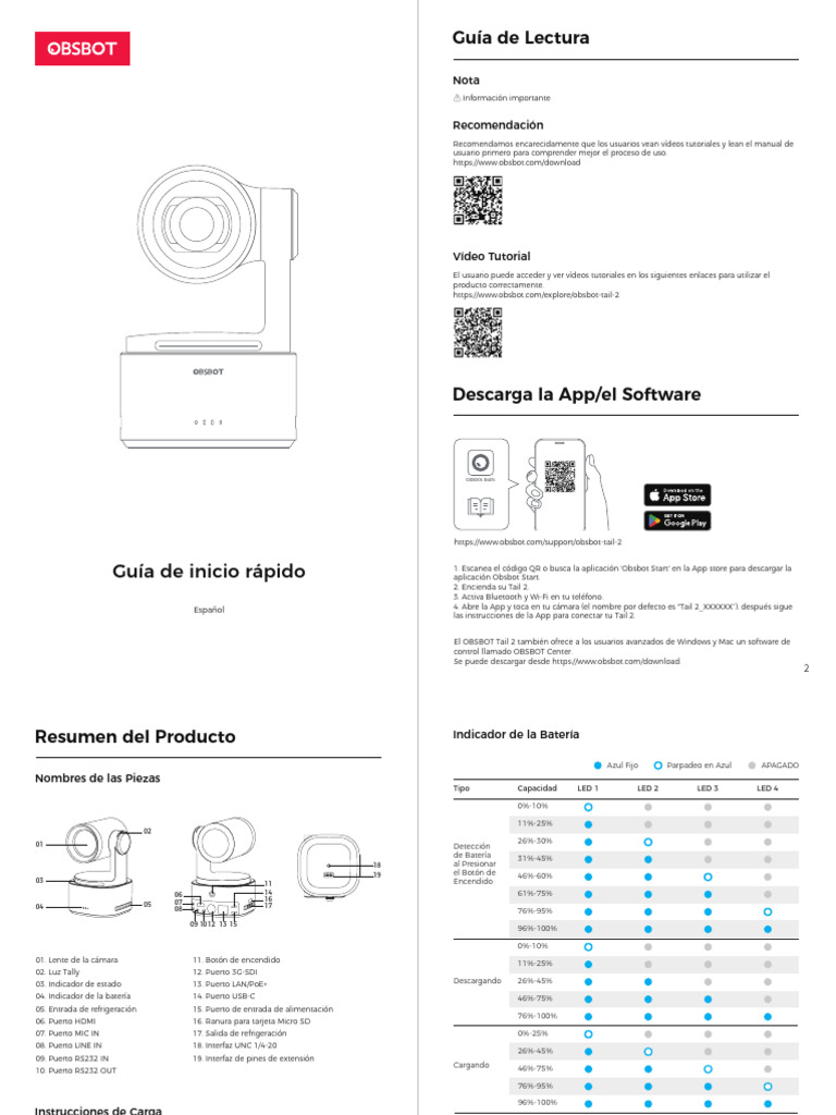 Obsbot Tail 2 Gu A de Inicio R Pido Es | PDF | Aplicación movil | Hardware de la computadora