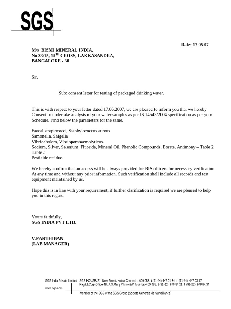 SGS Consent Letter | PDF