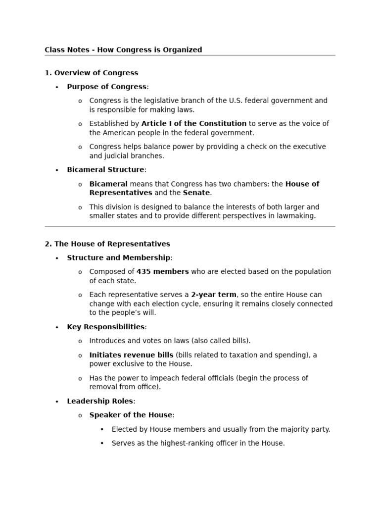Organization of Congress Overview | PDF | United States House Of ...