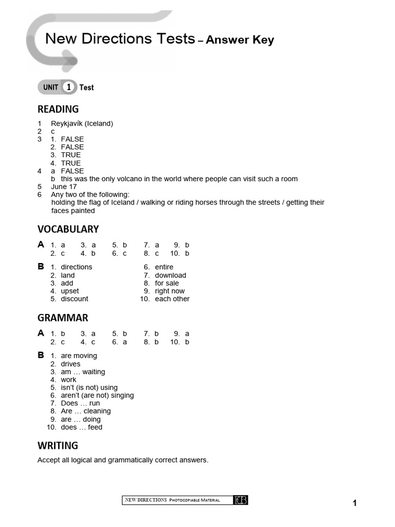 New Directions Unit Tests Answer Key | PDF