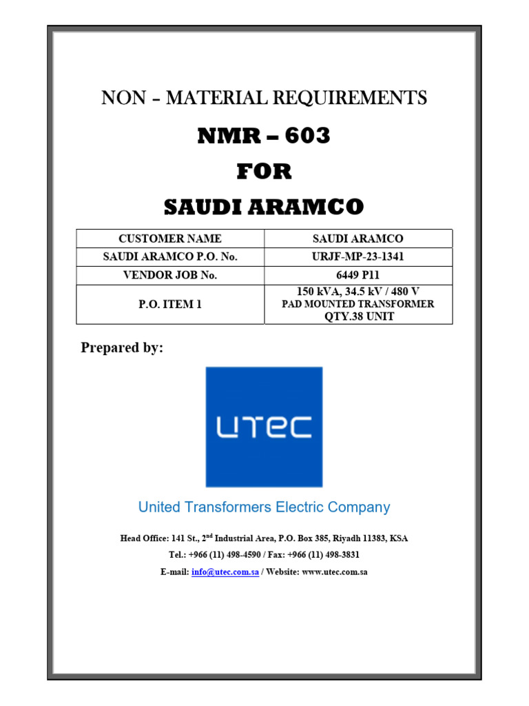 NMR-603 1-24-053 - Urjf-Mp-23-1341 | PDF | Transformer | Insulator (Electricity)