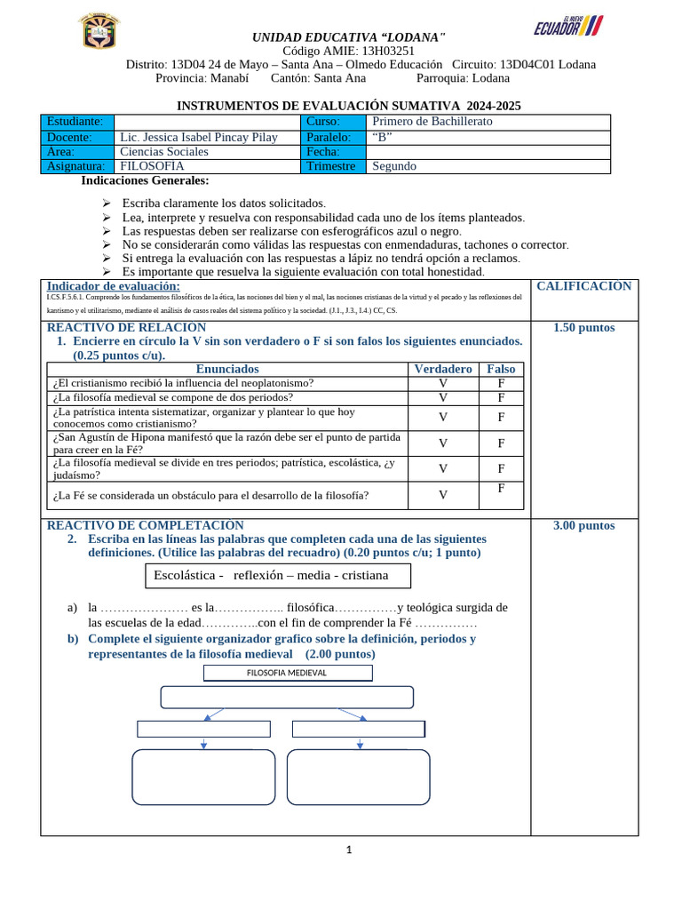 Inst. Eval. 2° Trimestre - Filosofia Primero | PDF | Filosofia Medieval | Conocimiento