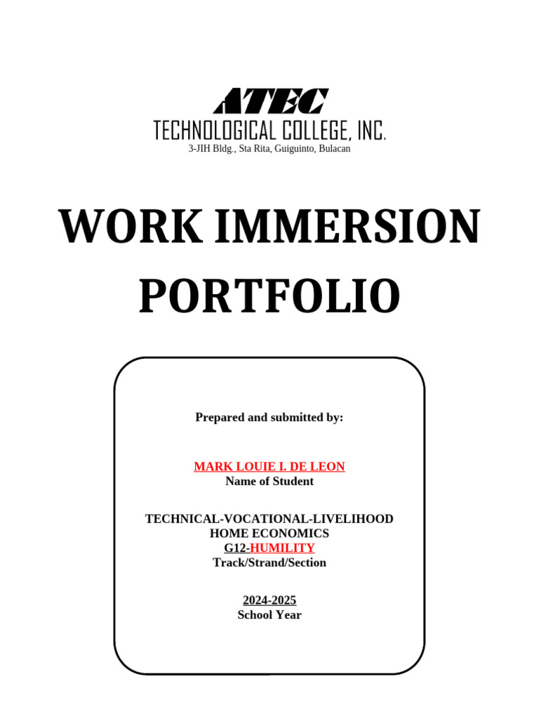 Work Immersion Portfolio Template | PDF | Learning | Behavior Modification