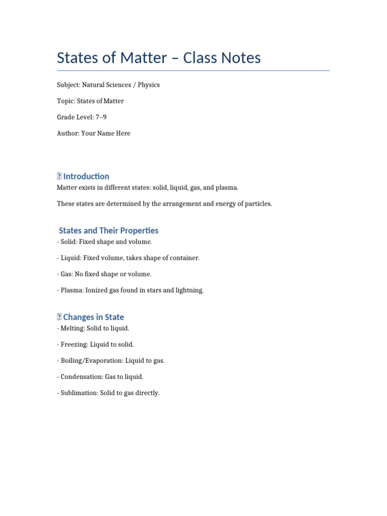 States of Matter Class Notes | PDF