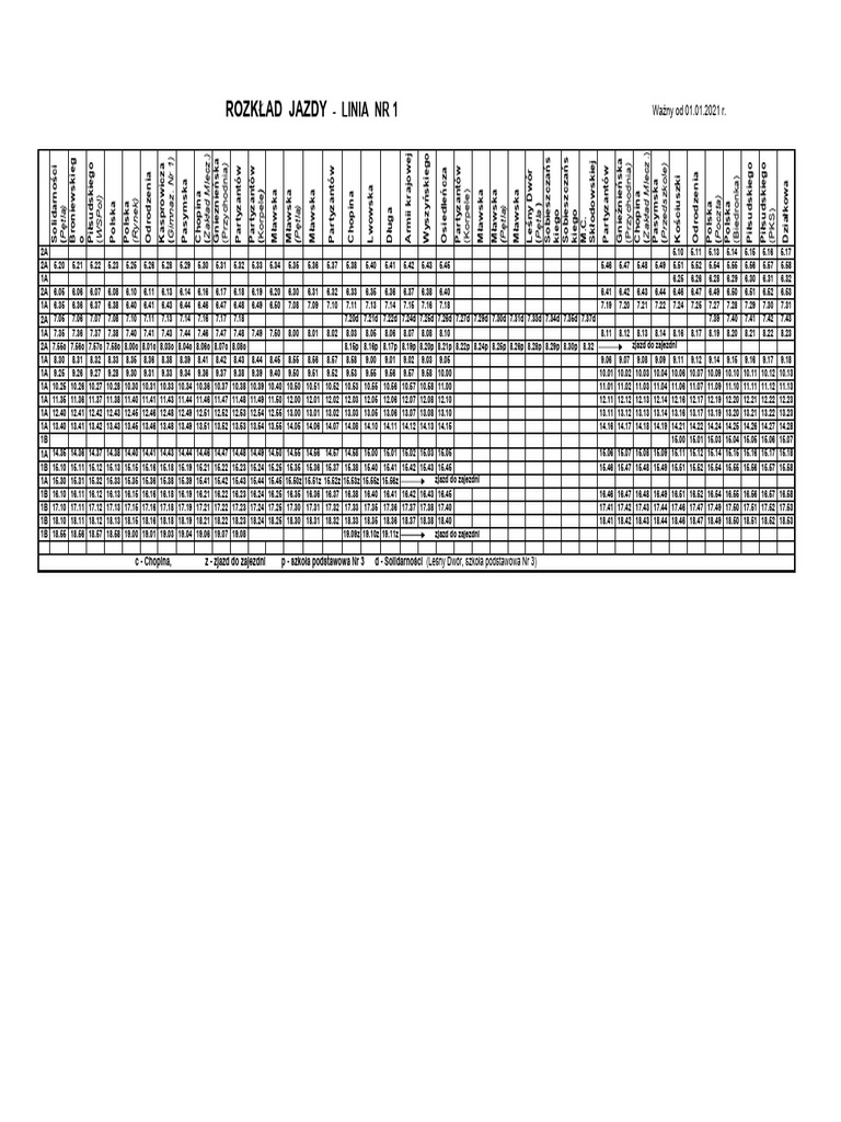 Rozklad Linia NR 1 | PDF