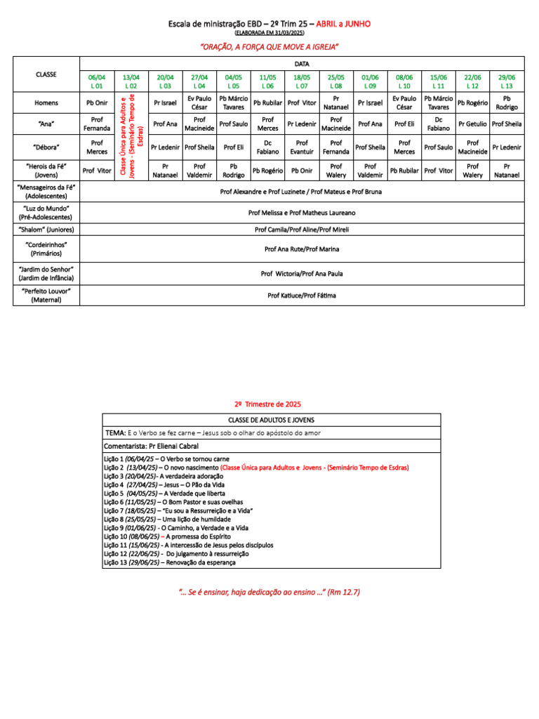 1 - Escala EBD 2º Trim 25 - ABRIL A JUNHO | PDF | Messias (judaísmo) | Deus no cristianismo