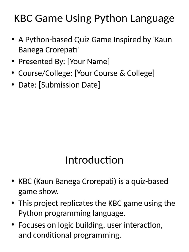 KBC Game Using Python | PDF KBC Game Using Python | PDF