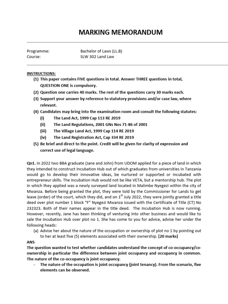 Marking Memo Fe Land Law 1 March 2025 | PDF | Leasehold Estate ...