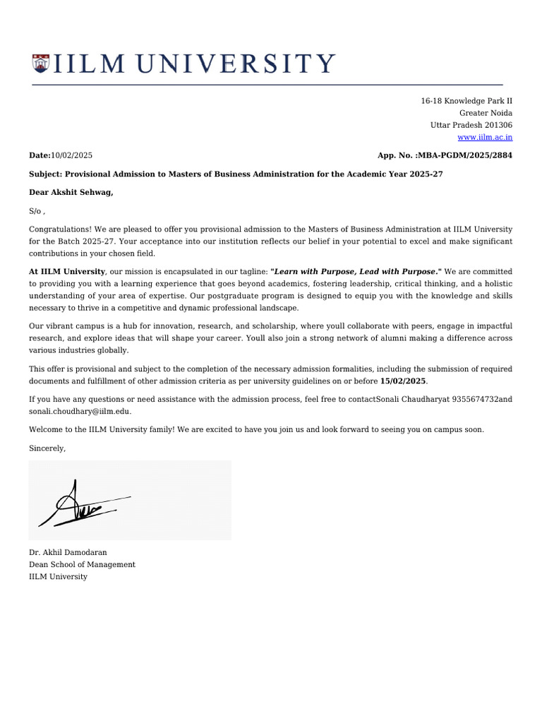 IILM MBA Admission Offer 2025-27 | PDF