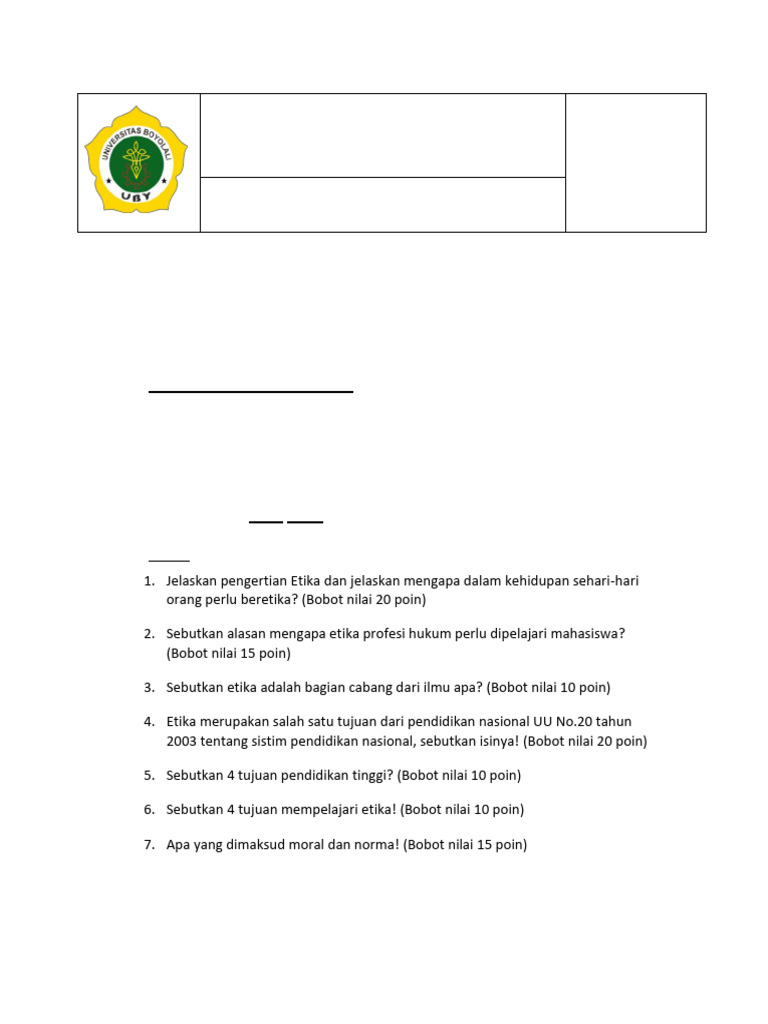 Soal UTS Etika Profesi Hukum 2025 | PDF