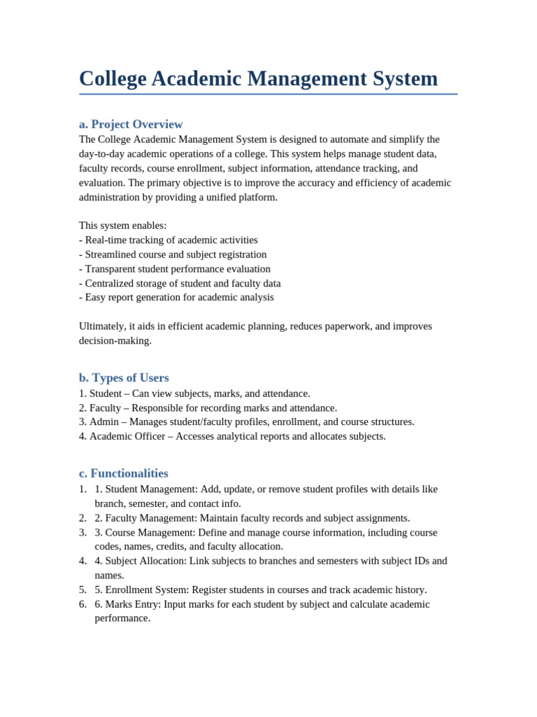 College Academic Management System Overview | PDF | Computing | Software