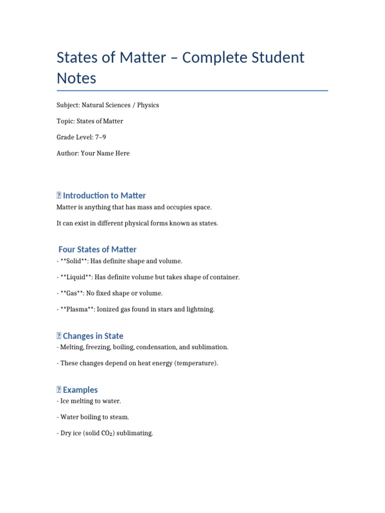 Expanded States of Matter Notes | PDF