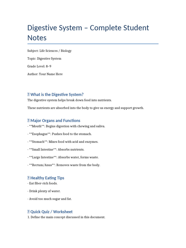 Expanded Digestive System Notes | PDF