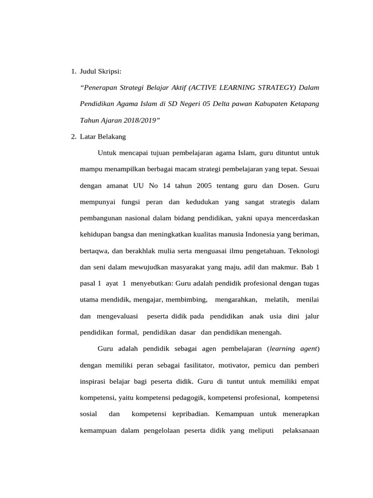 Penerapan Strategi Belajar Aktif (ACTIVE LEARNING STRATEGY) Dalam Pendidikan Agama Islam di SD ...