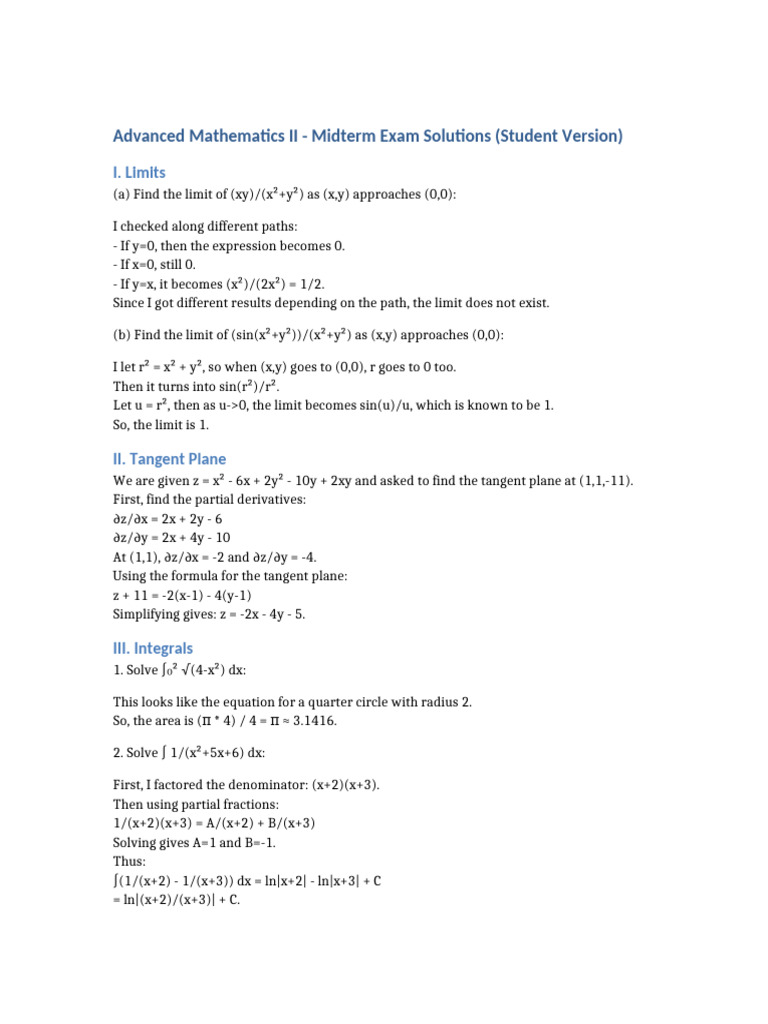 Advanced Mathematics II Student Version | PDF