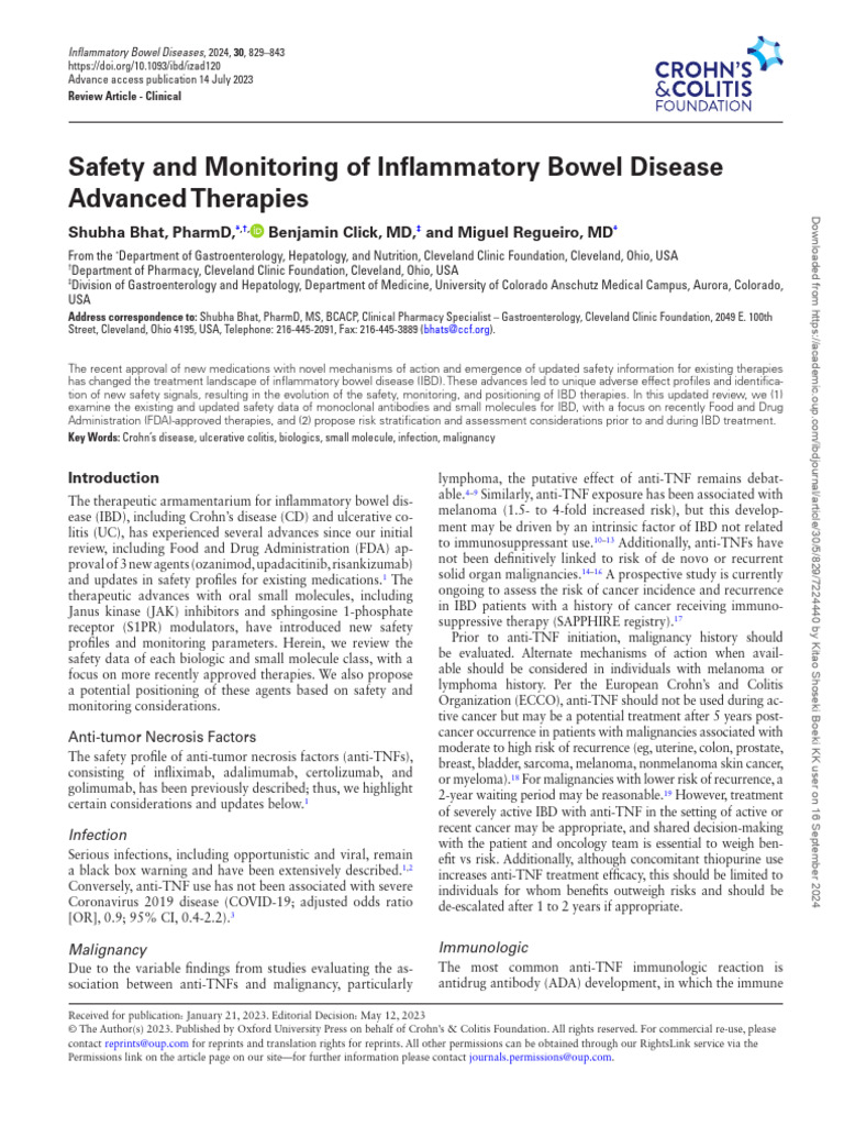 IBD Therapy Safety and Monitoring Review | PDF | Inflammatory Bowel ...