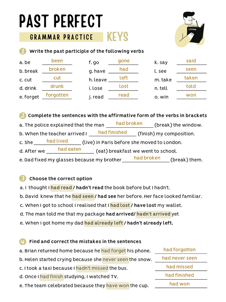 Past Perfect Grammar Practice Worksheet in Pastel Color and Greyscale ...