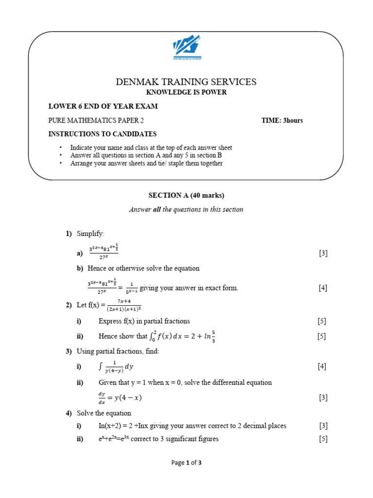 Form 5 Pure Maths Paper 2 X 5 | PDF | Equations | Mathematics
