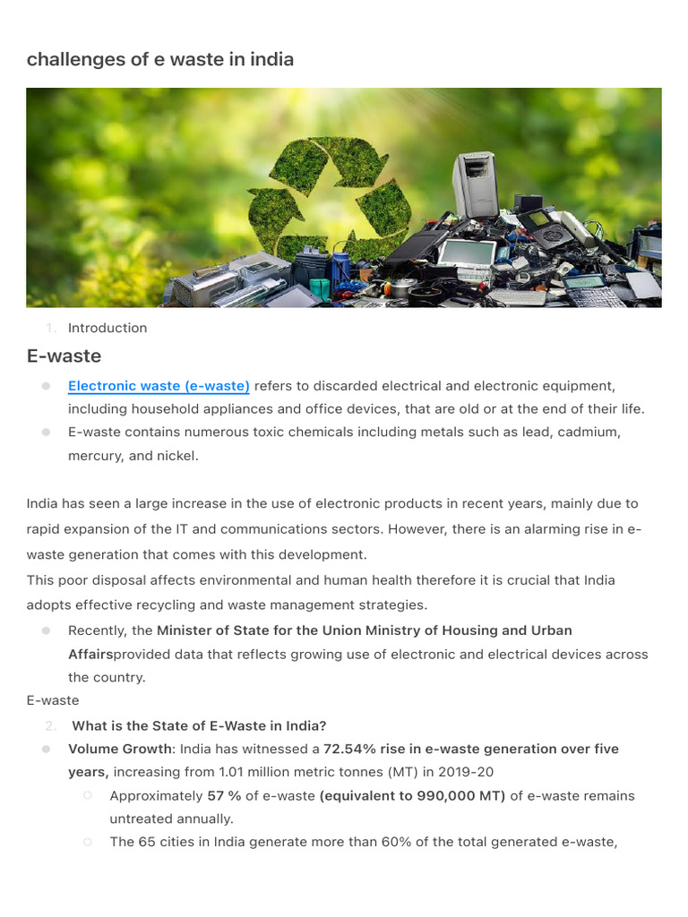 Challenges of e Waste in India | PDF | Electronic Waste | Recycling