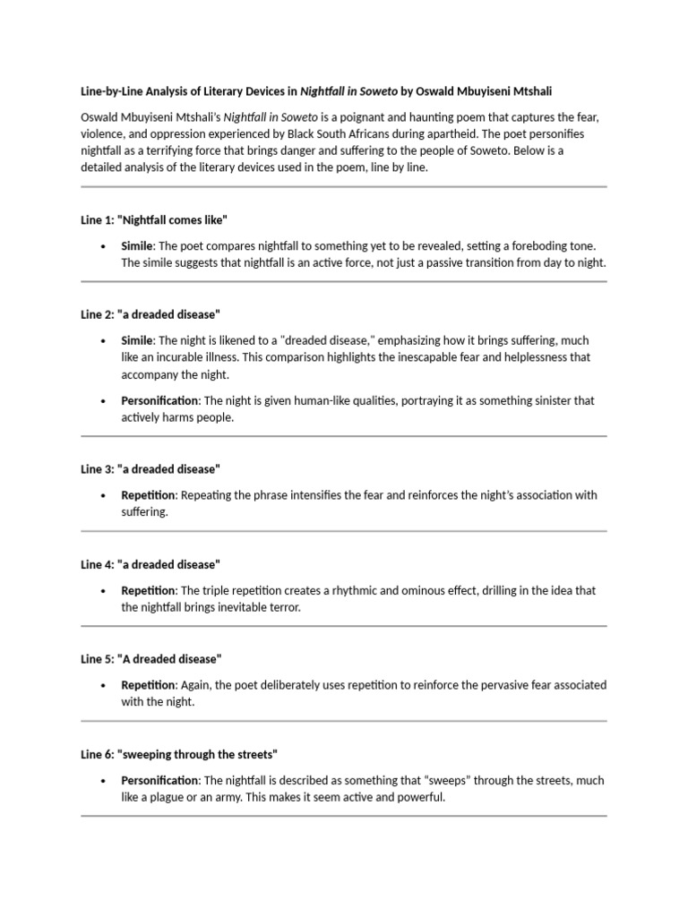 Give Full Analysis of Literary Devices Line by Line in The Poem Night ...