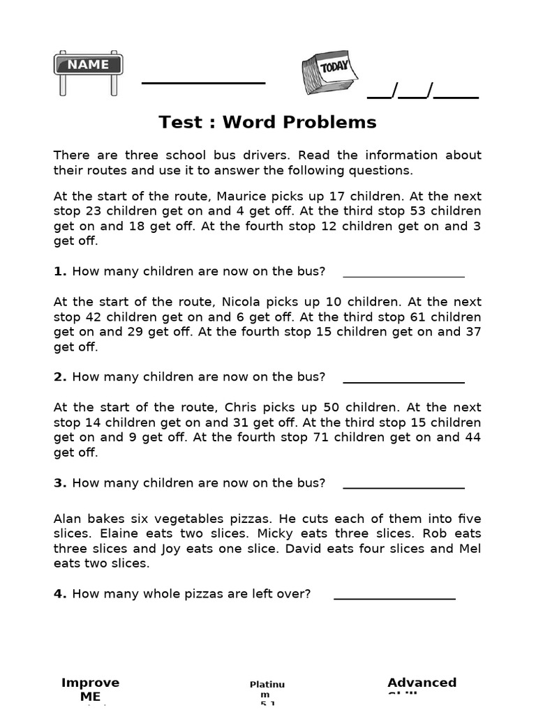School Bus Math Word Problems | PDF