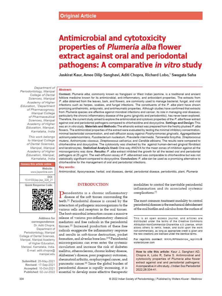 Antimicrobial and Cytotoxicity Properties Of.5 | PDF | Periodontology | Medical Specialties