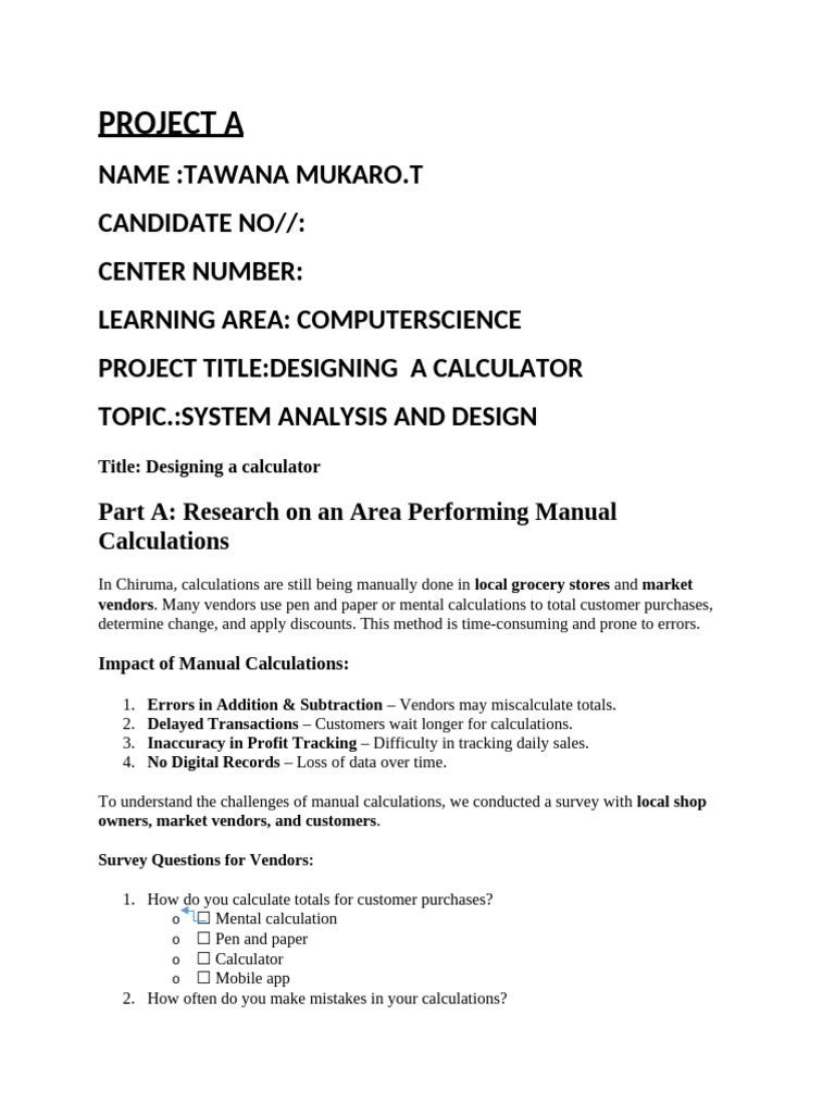 Tawana Mukaro Computer Science Project | PDF | Arithmetic | Value Added Tax
