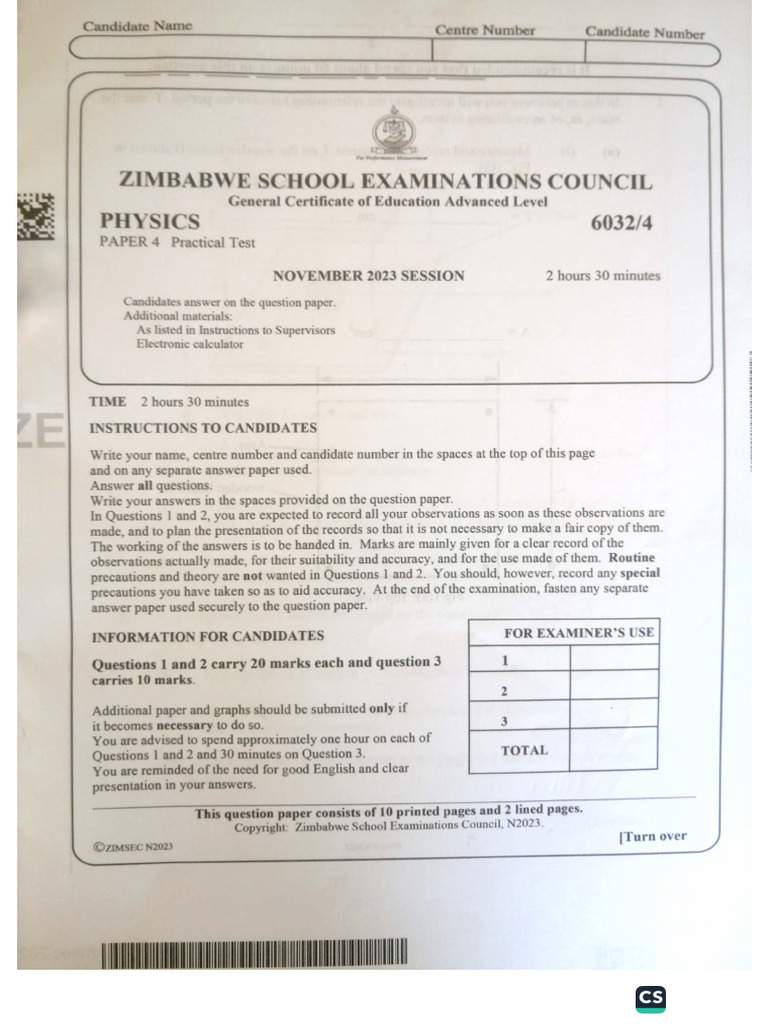 A Level Physics N2023 P4 | PDF