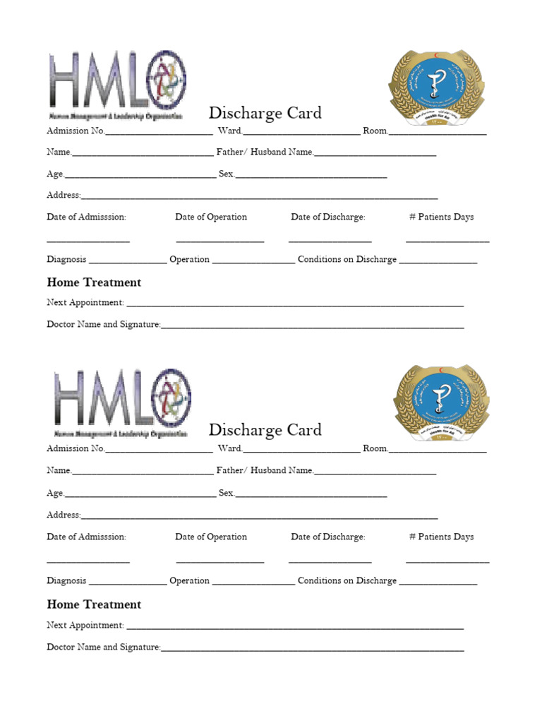 Discharge Card | PDF