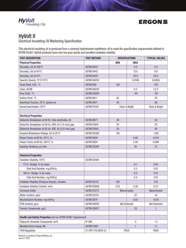 Ficha tecnica Hyvolt II _ASTMD_Inh_0.3 | PDF | Electrical Breakdown | Electricity