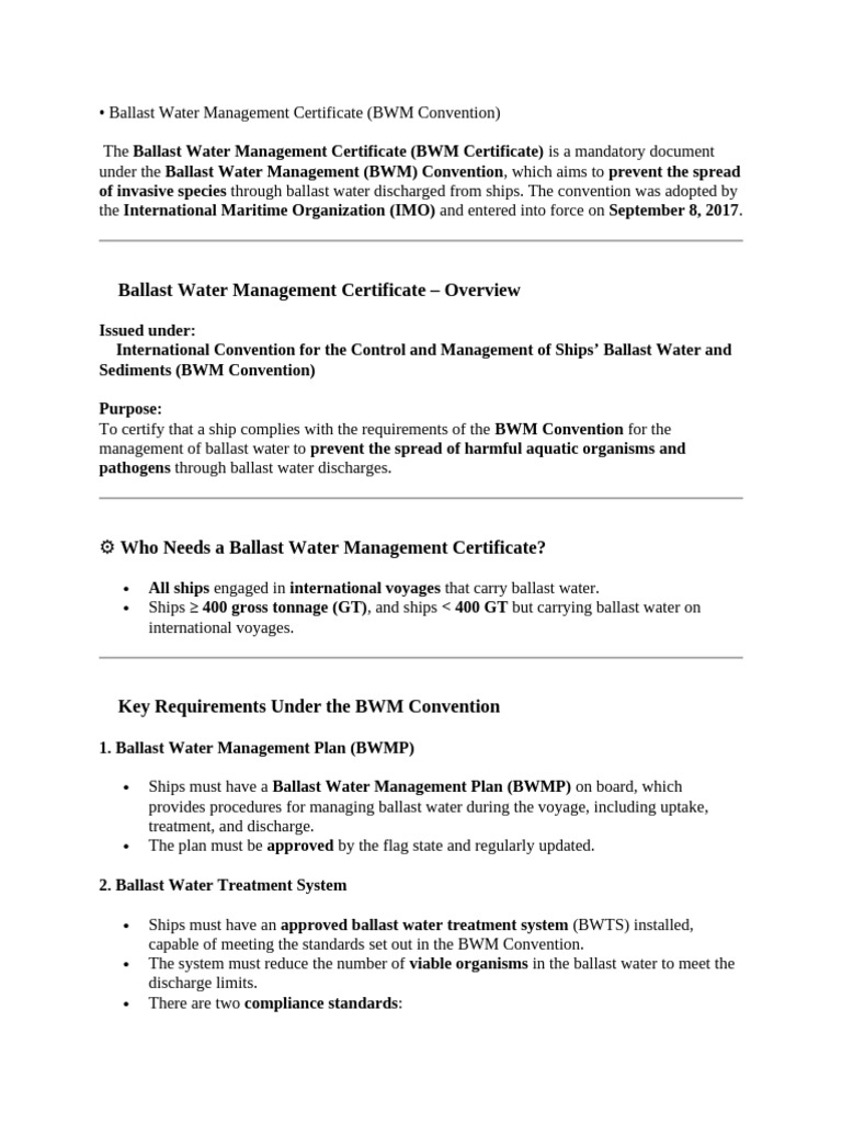 Ballast Water Management Certificate | PDF | Water | Shipping