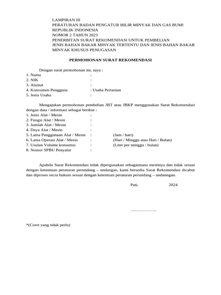 Surat Rekom BBM BPH MIGAS | PDF