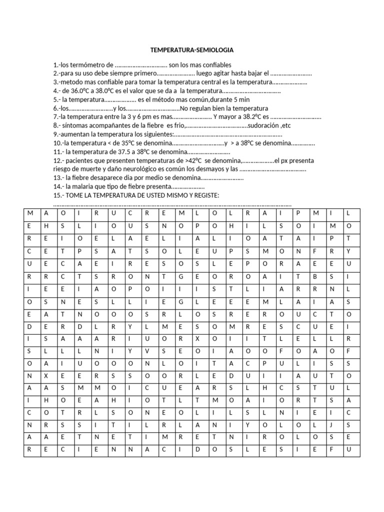 Sopa de Letras Temperatura | PDF